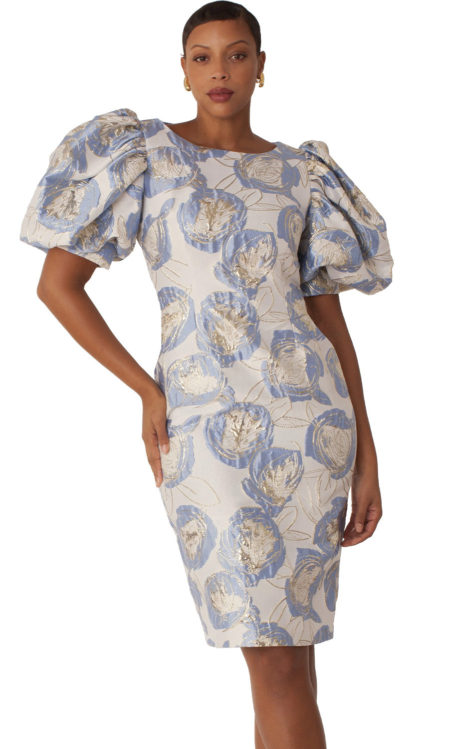 Chancele Church Dress 9731C-Blue/Silver – Church suits for less