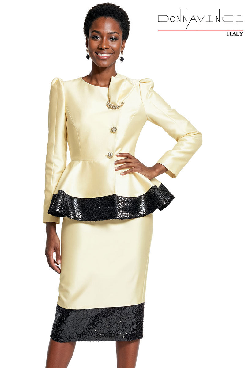 Donna Vinci Church Suit 12252-Canary/Black – Church suits for less