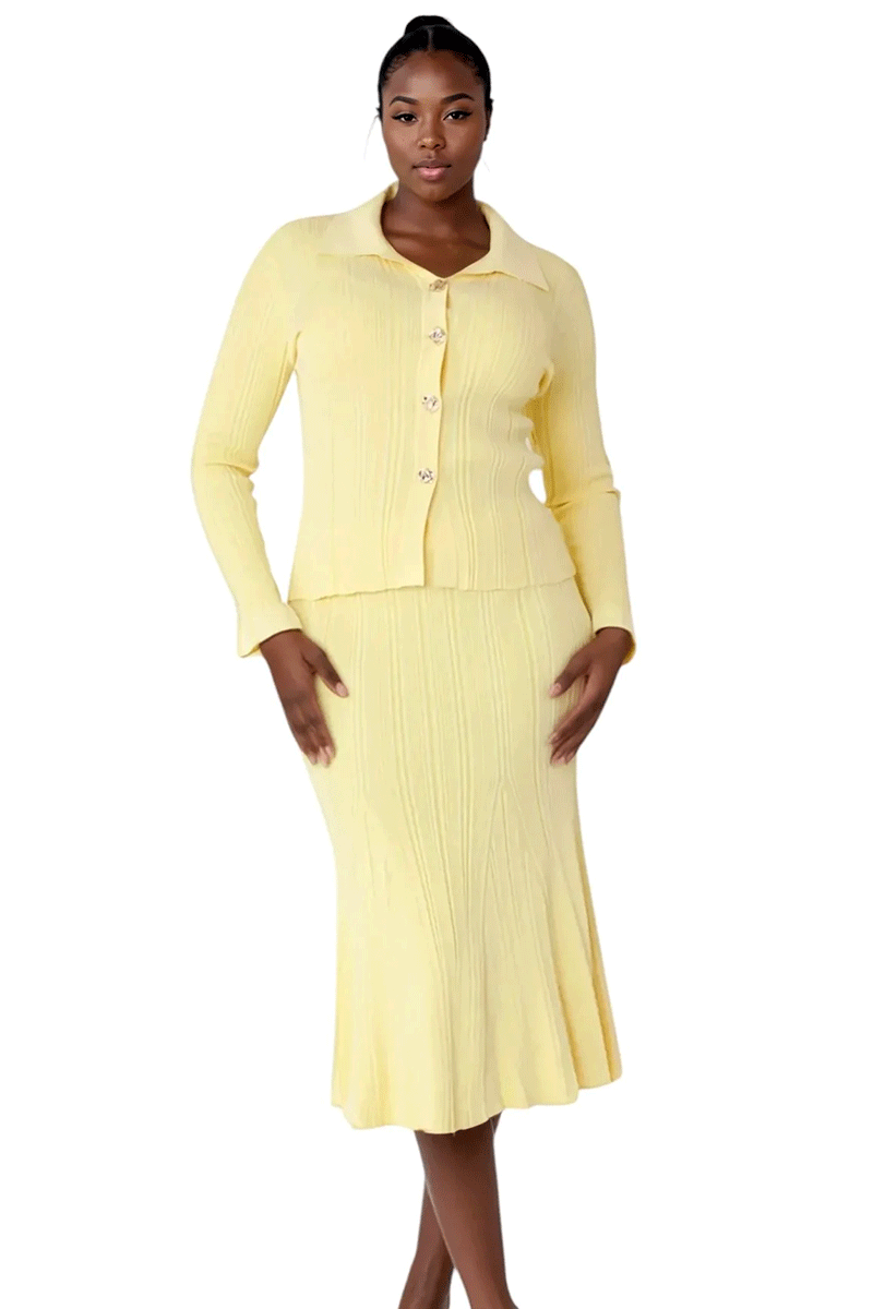 Kayla Knit Suit 51002-Yellow – Church suits for less