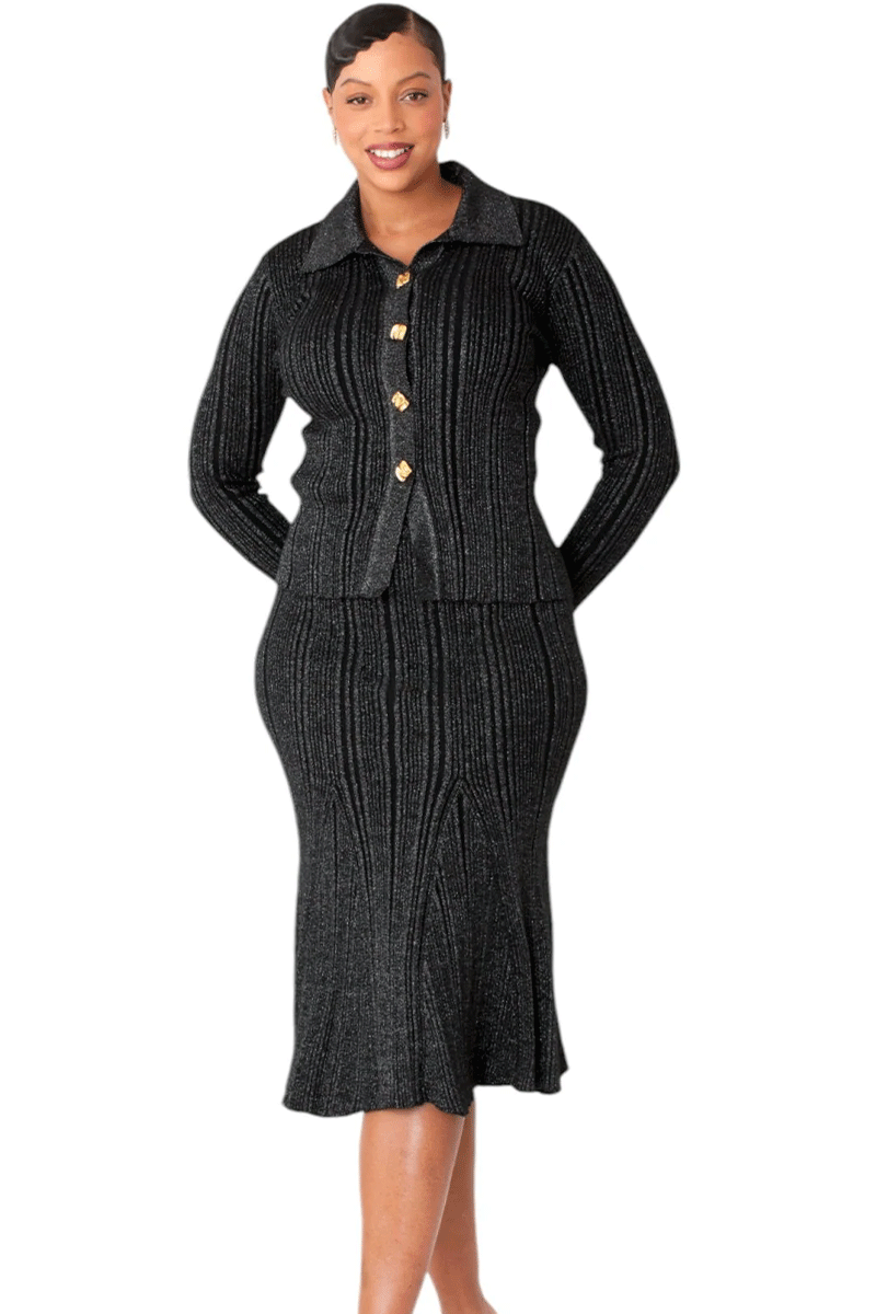 Kayla Knit Suit 51002-Black/Silver – Church suits for less