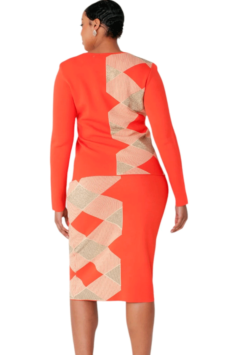 Kayla Knit Suit 5365-Orange/Gold – Church suits for less