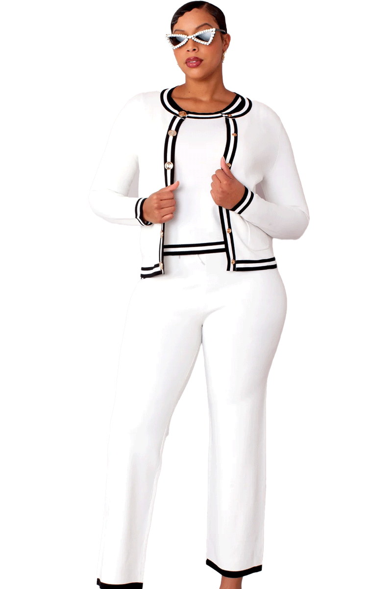 Kayla Knit Pant Suit 51008-White – Church suits for less